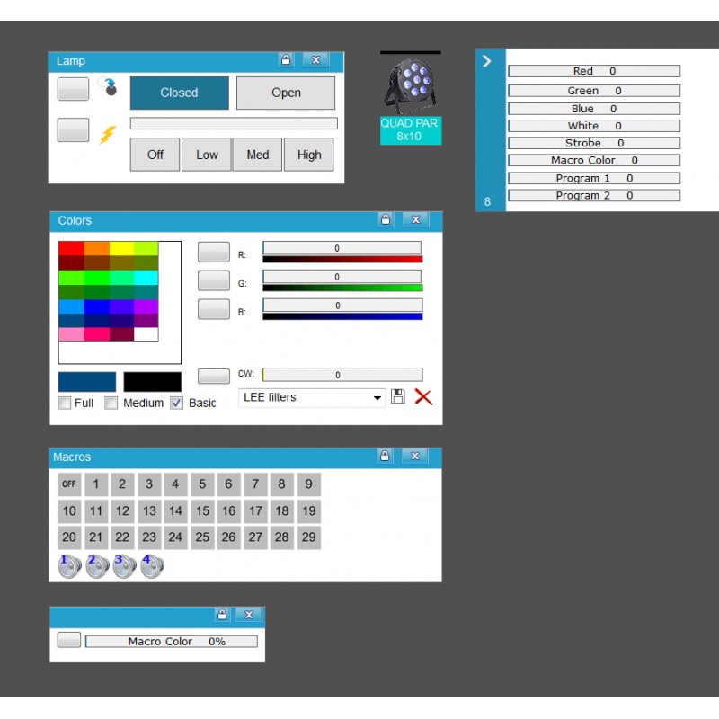 Light4me QUAD PAR 8x10 MKII RGBW Wybierz program FreeStyler DMX